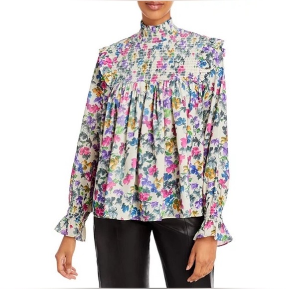 French Connection | Tops | French Connection Floral Smocked Ruffle ...